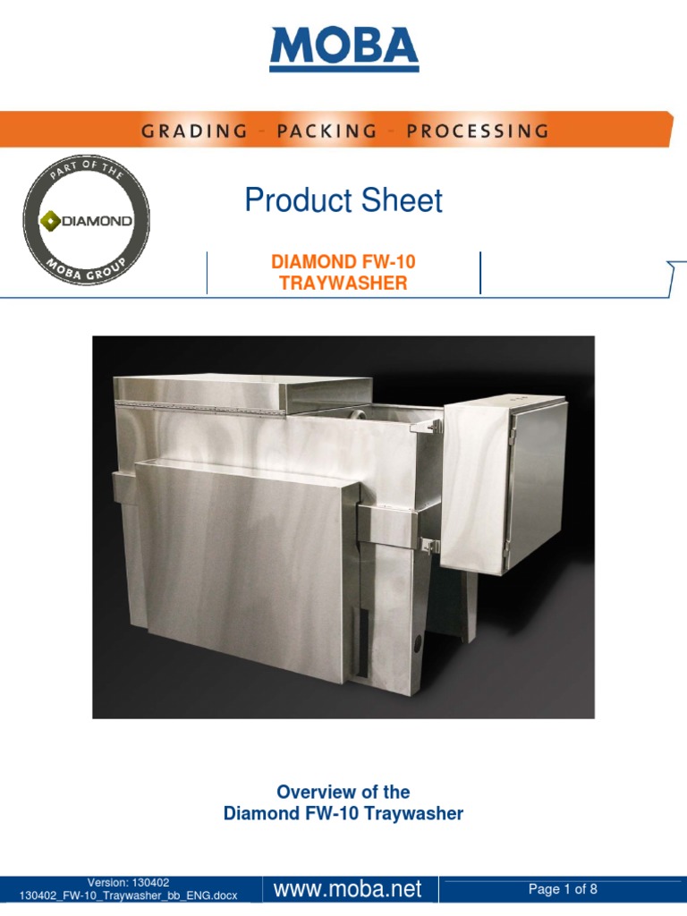 Product Sheet: Diamond Fw-10 Traywasher | PDF | Washing Machine ...