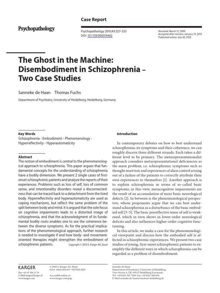 Disembodiment in Schizophrenia | PDF | Neuropsychology | Emergence