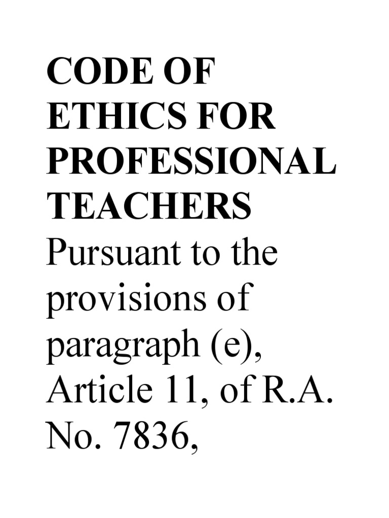 Code of Ethics For Professional Teachers | PDF | Oath Of Office ...