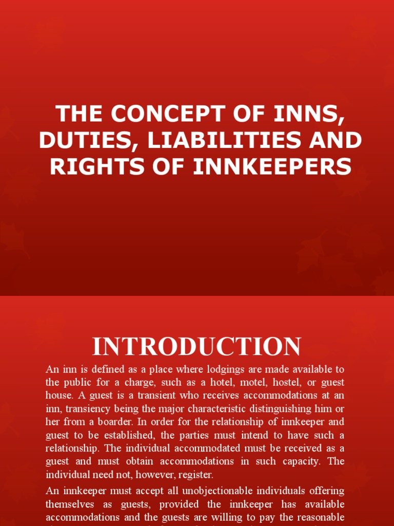 Liabilities and Rights of Innkeepers | PDF | Inn | Public Law
