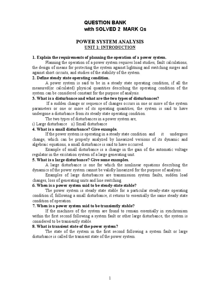 Power System Analysis 2 Marks | PDF | Electric Power System ...