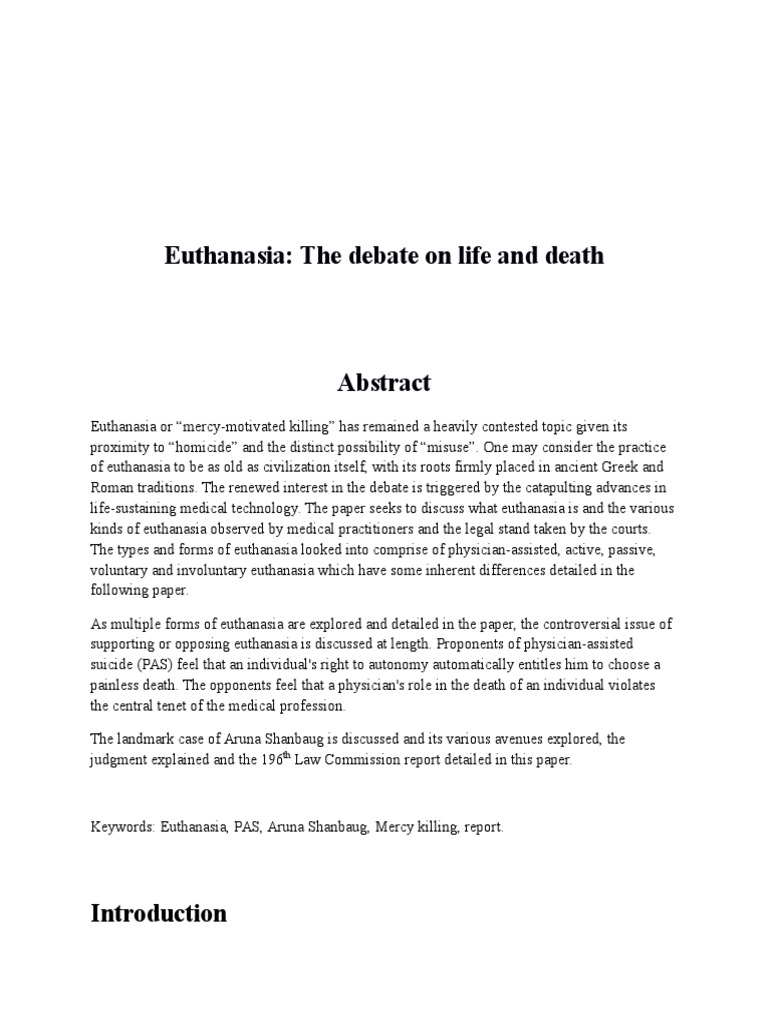 Euthanasia: The Debate On Life and Death | PDF | Terminal Illness ...