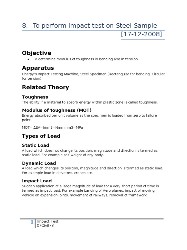 Impact Test On Steel Sample | PDF | Fracture | Structural Load