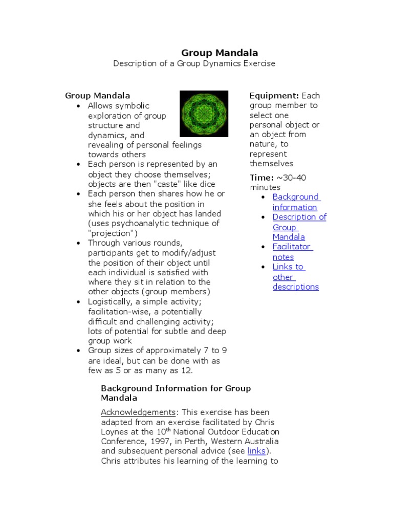 Group Mandala Equipment: Each | PDF | Psychodynamics | Mandala