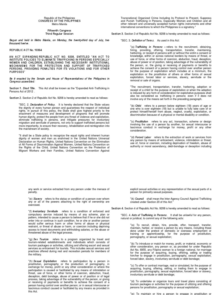 RA 10364 | Human Trafficking | Sexual Slavery