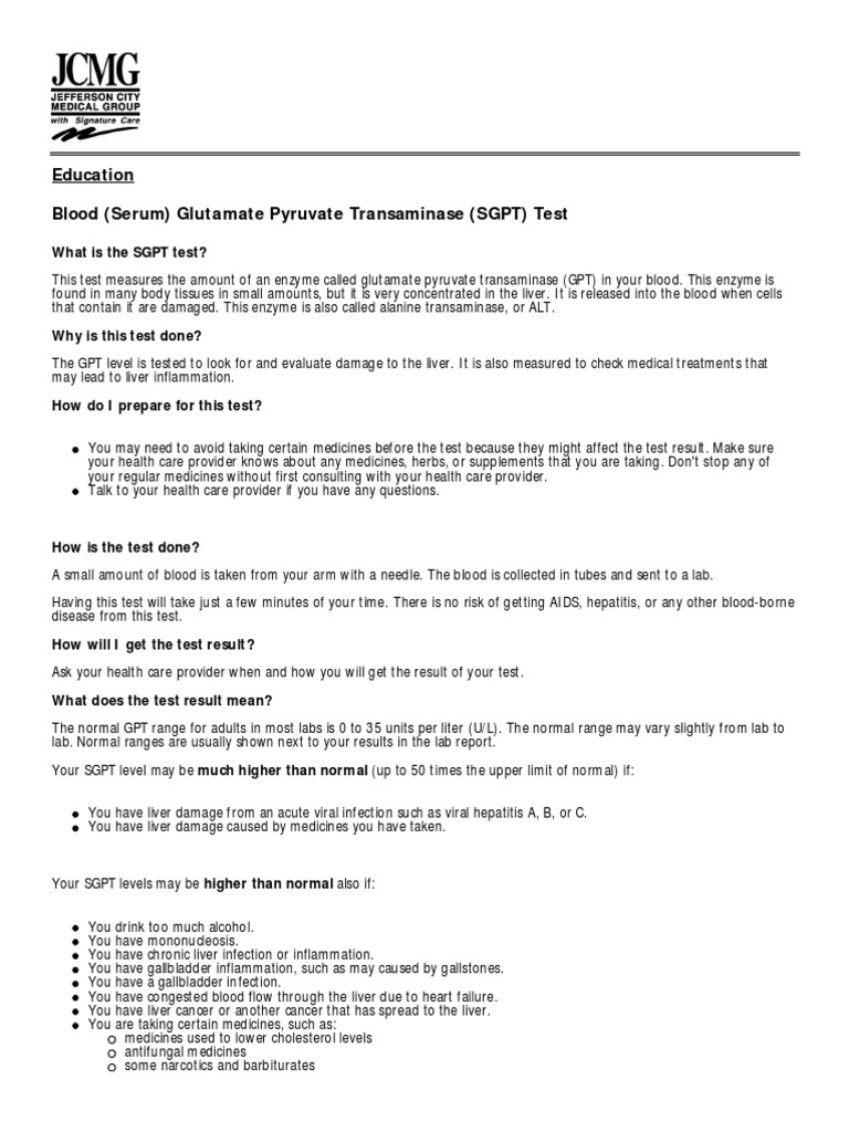 Blood (Serum) Glutamate Pyruvate Transaminase (SGPT) Test | PDF ...