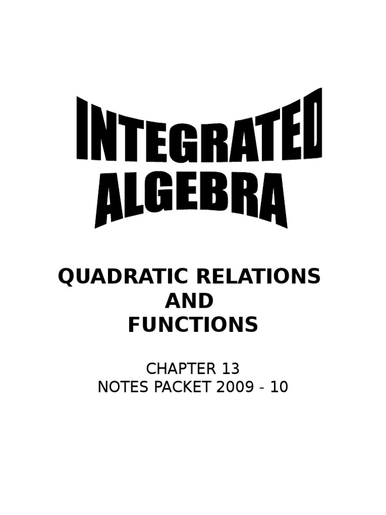 CH 13 Quadratic Relations and Functions Student Notes 09 | PDF ...
