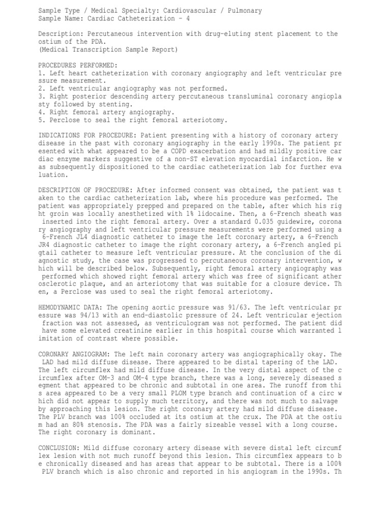 Cardiac Catheterization - 4 | PDF | Percutaneous Coronary Intervention ...