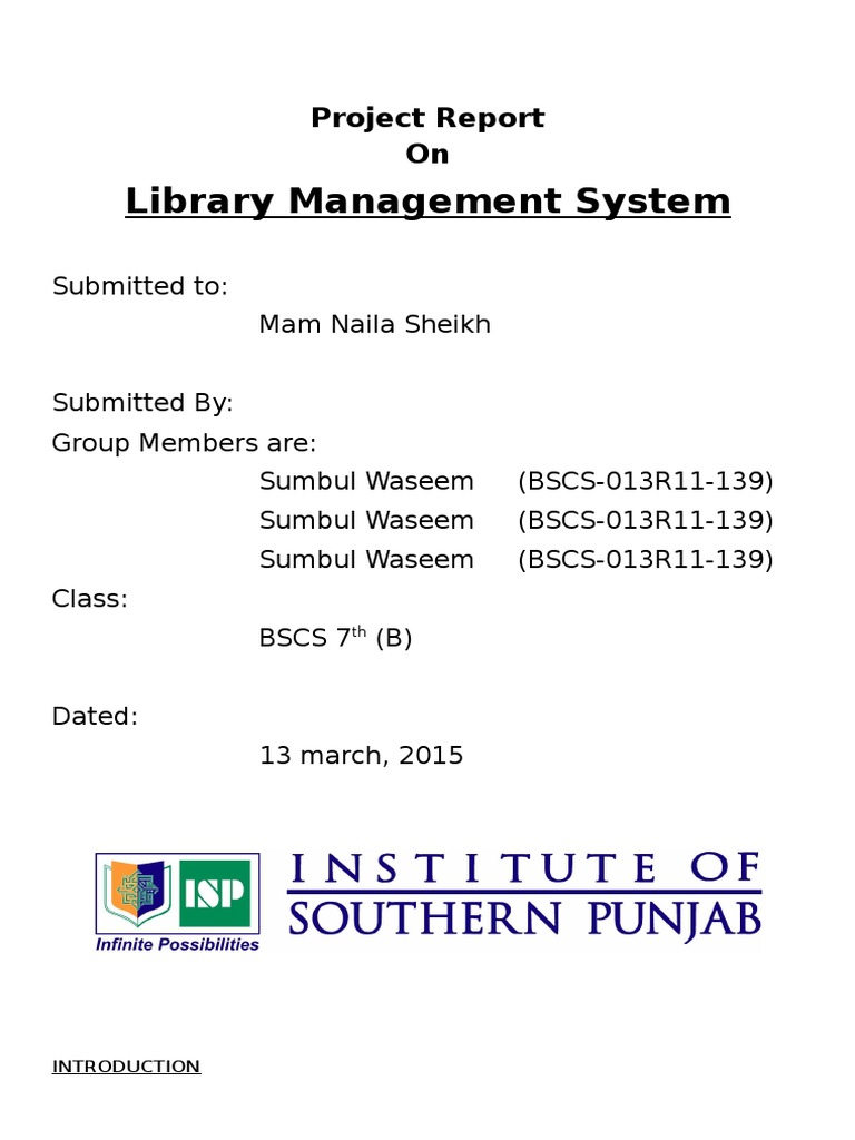 Library Mangement System Report | PDF | Input/Output | Databases