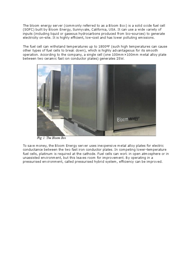 The Bloom Energy Server | PDF | Solid Oxide Fuel Cell | Fuel Cell