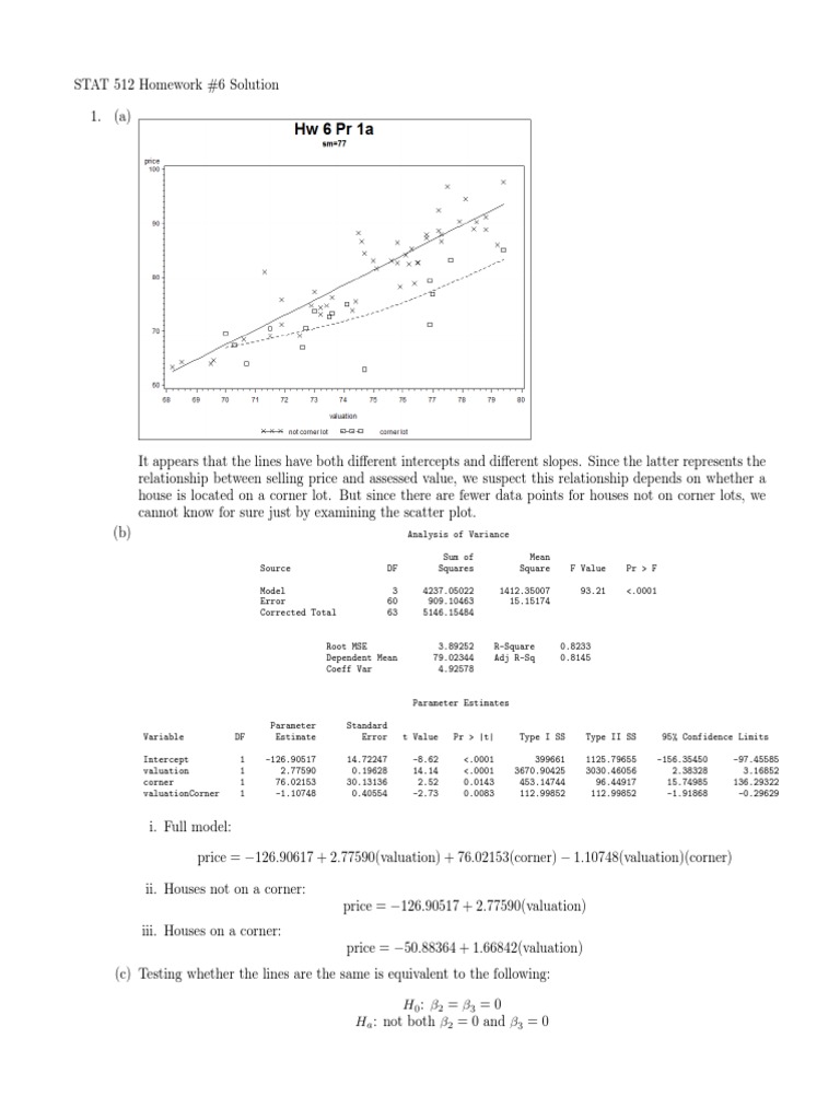 Stat 512 Homework 6 Solution | PDF | Coefficient Of Determination | Errors And Residuals