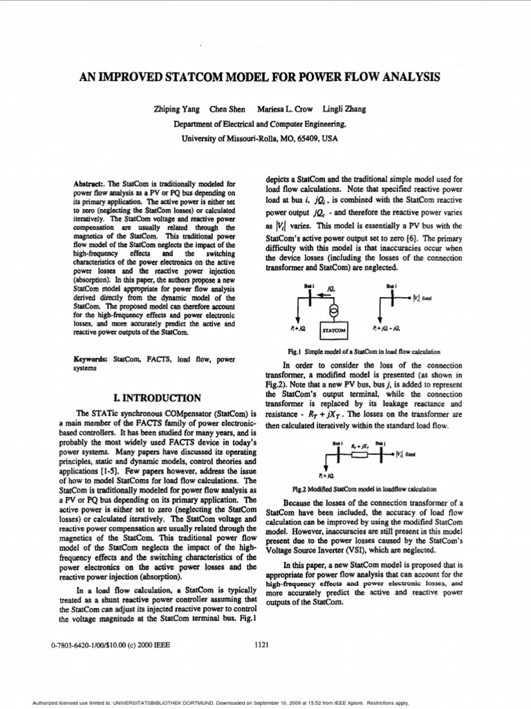 Ieee Power System Paper An Improved Statcom Model For Power Flow Analysis Pdf Ac Power