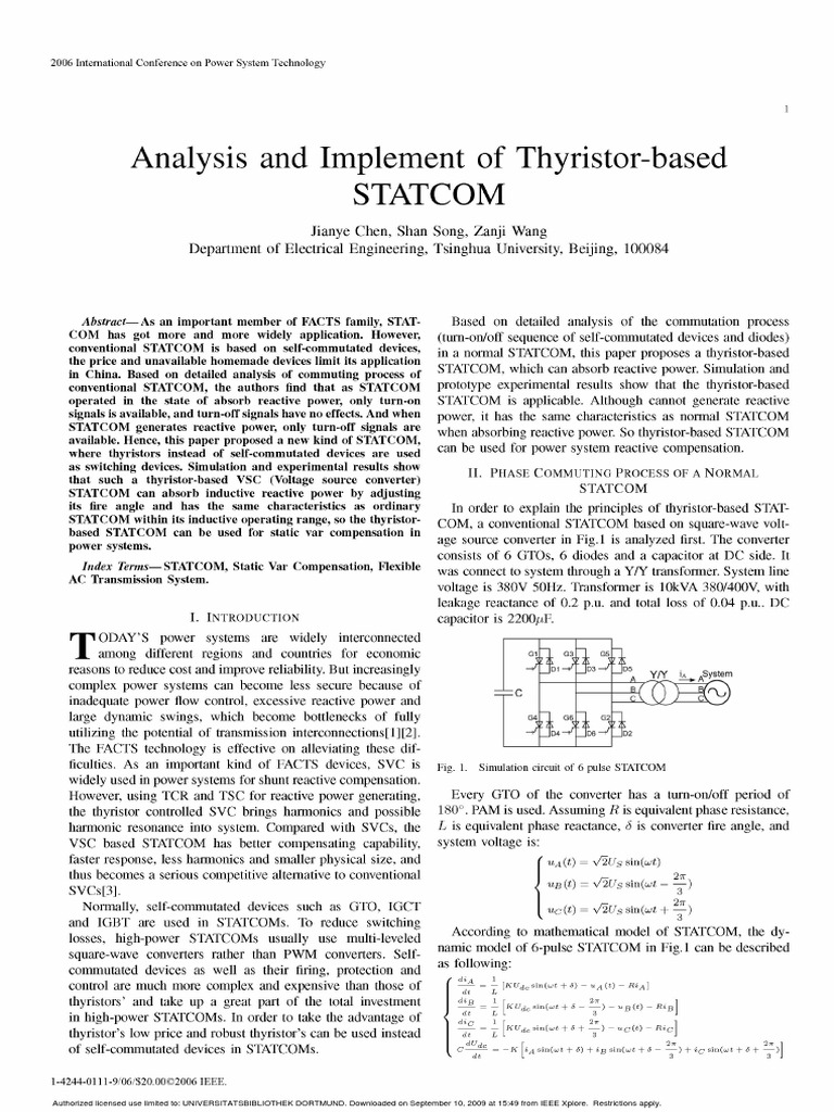 IEEE Power System Paper-Analysis and Implement of Thyristor-Based STATCOM | PDF | Electric Power ...