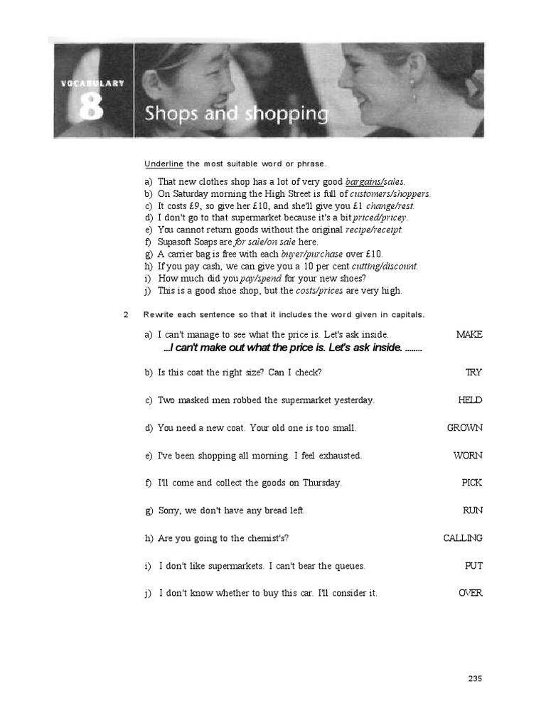 Vocabulary Shops and Shopping | PDF | Supermarket | Retail