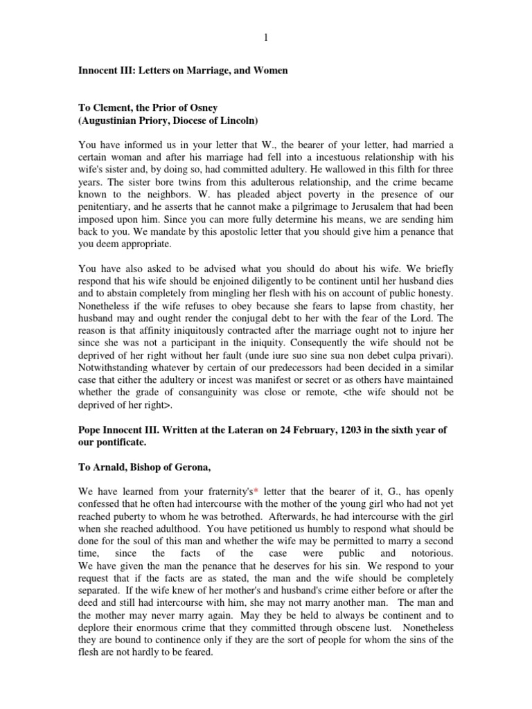 Innocent III on Marriage and Adultery | PDF | Adultery | Penance