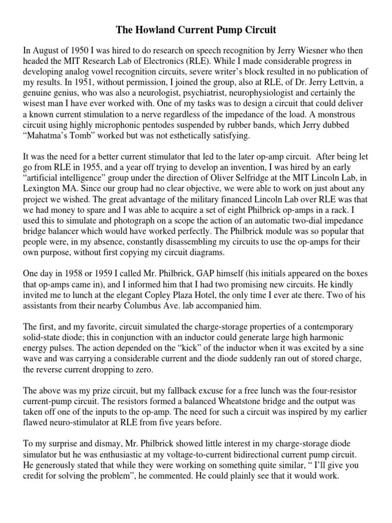 The Howland Current Pump Circuit | PDF | Operational Amplifier ...