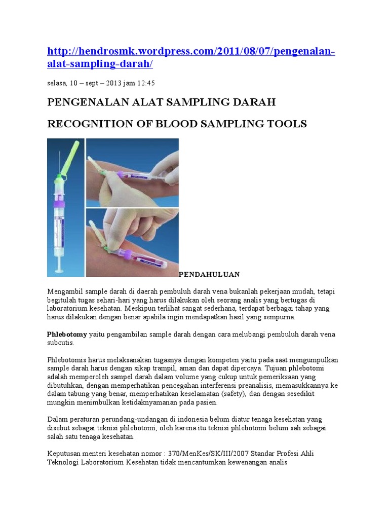 Pengenalan Alat Sampling | PDF | Terapi Infus | Jarum Suntik