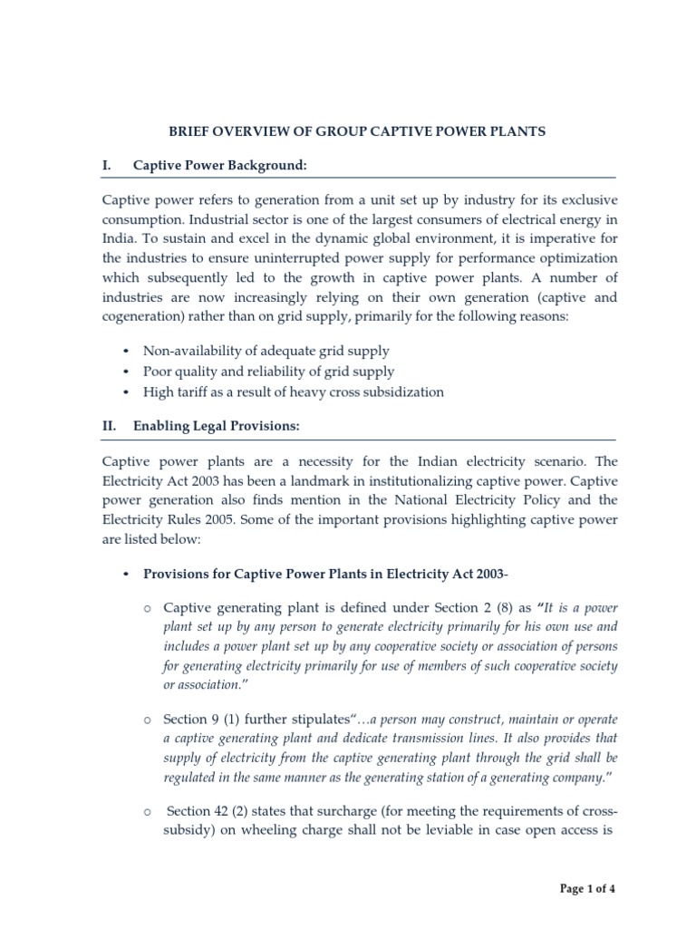 Primer On Group Captive Power Plant | PDF | Electrical Grid | Power Station