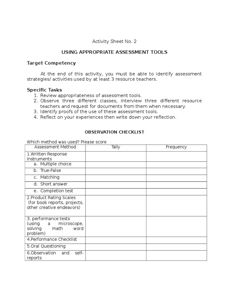 Using Appropriate Assessment Tools Target Competency: Observation ...