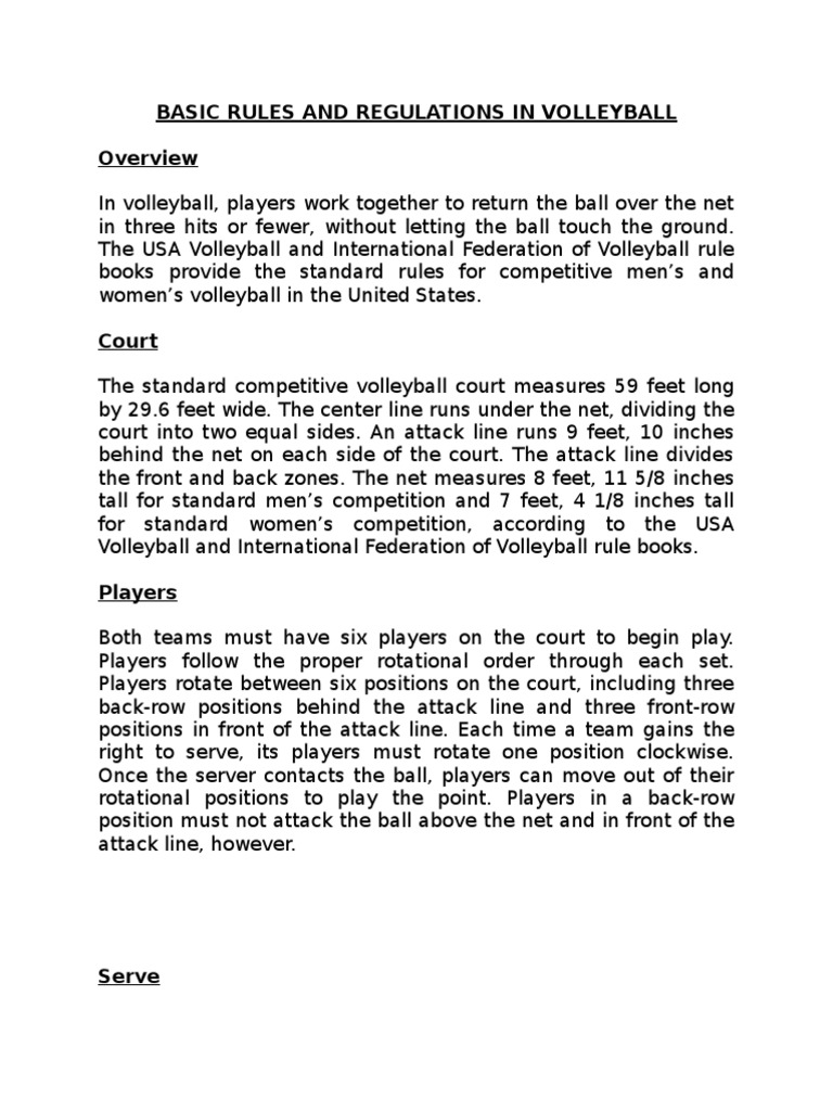 Basic Rules and Regulations in Volleyball | Download Free PDF ...
