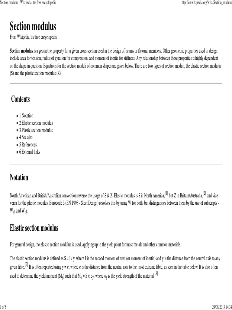 Section Modulus - Wikipedia, The Free Encyclopedia | PDF | Continuum ...
