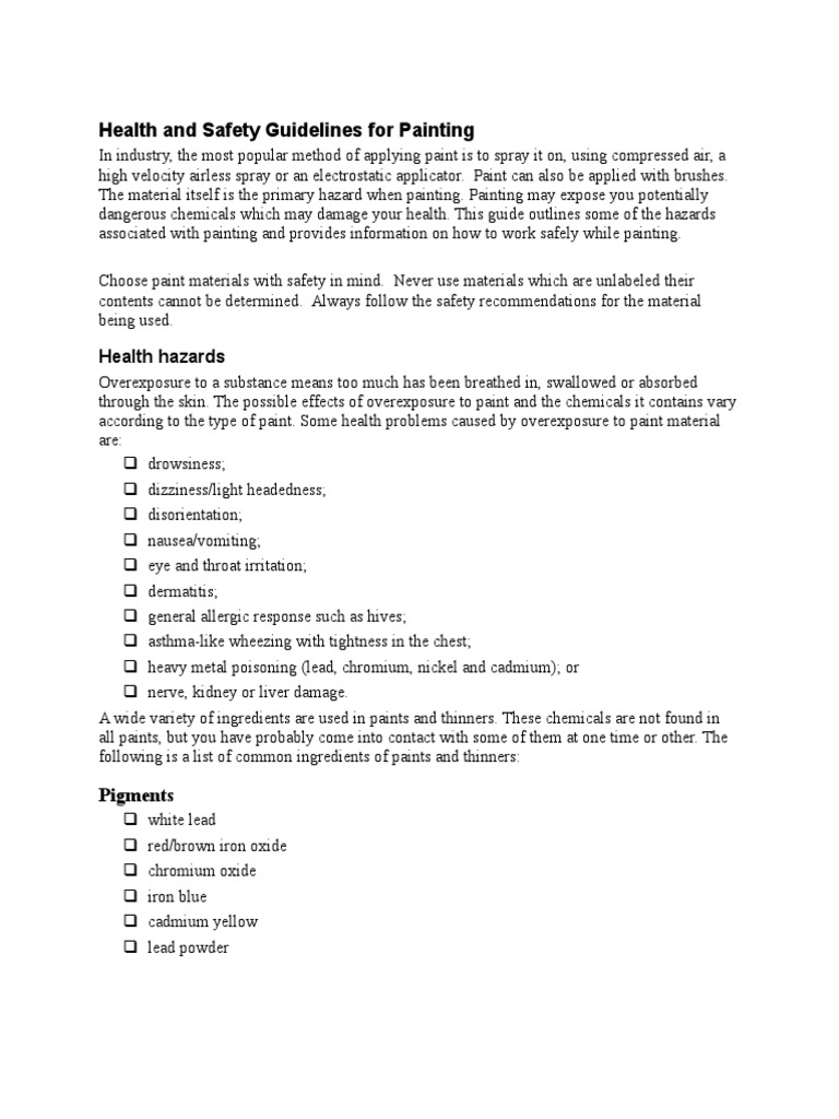 Painting Health and Safety Guidelines | PDF | Personal Protective ...