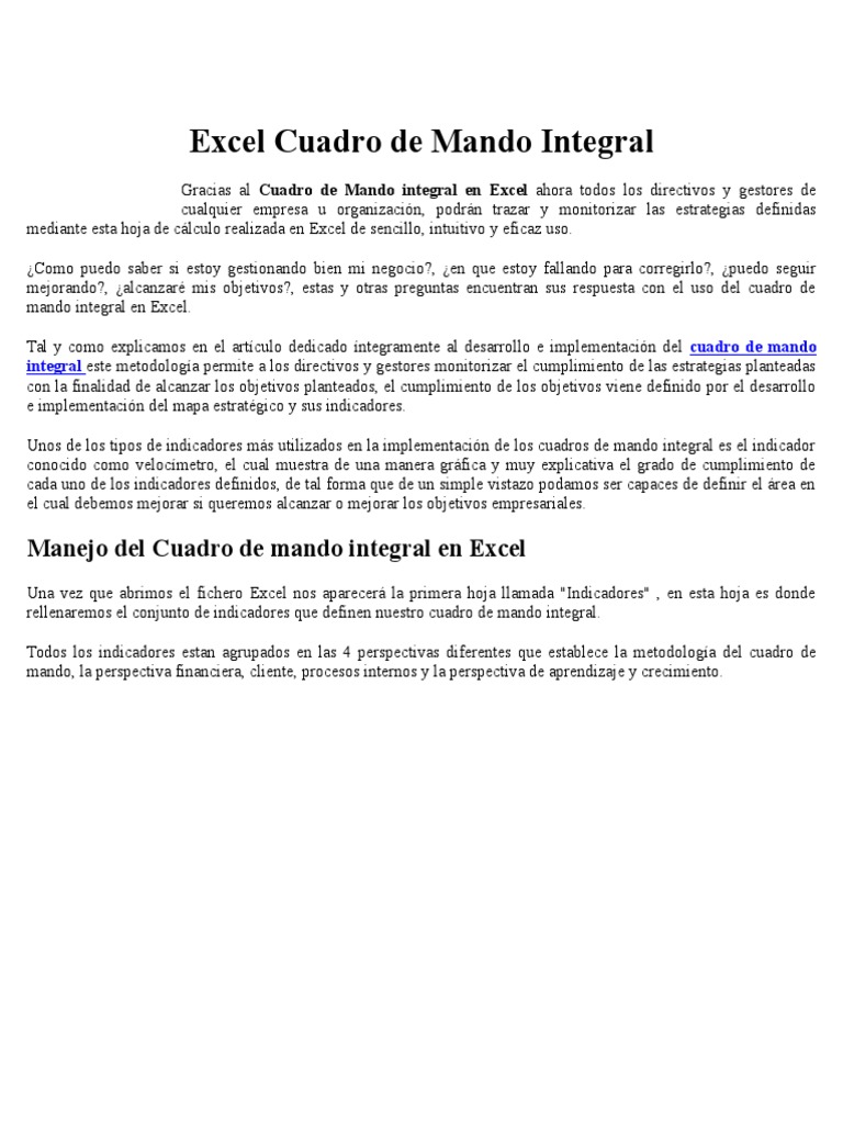 Excel Cuadro de Mando Integral | PDF