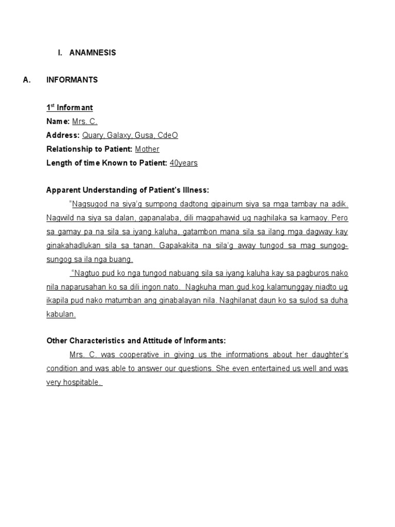 Anamnesis Sample | Health Sciences | Medical