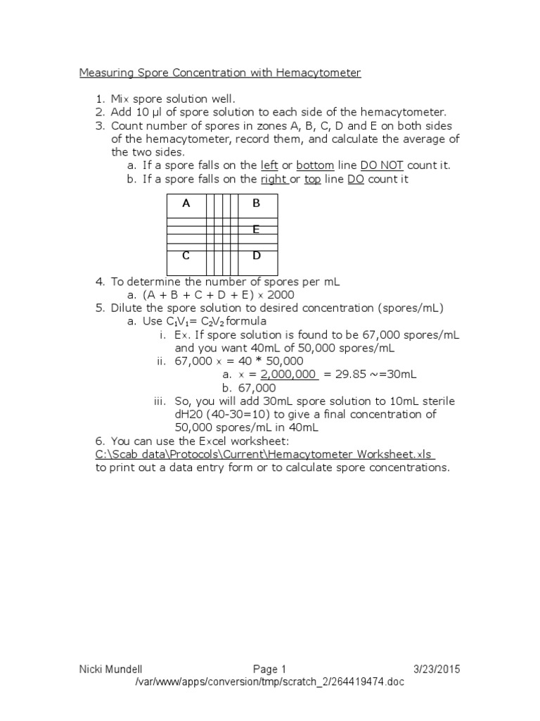Spore Counting with Hemacytometer Guide | PDF