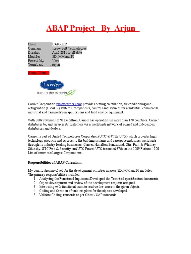 ABAP Project by Arjun | PDF | Carrier Corporation | Hvac