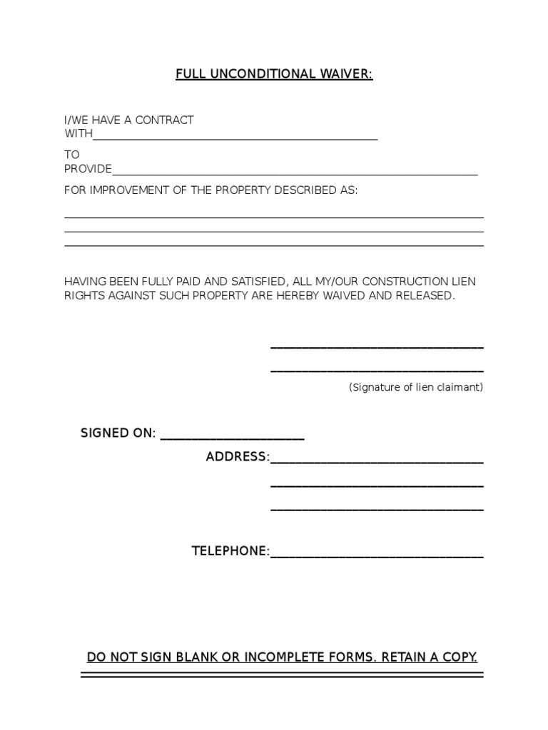 Full Unconditional Waiver | PDF