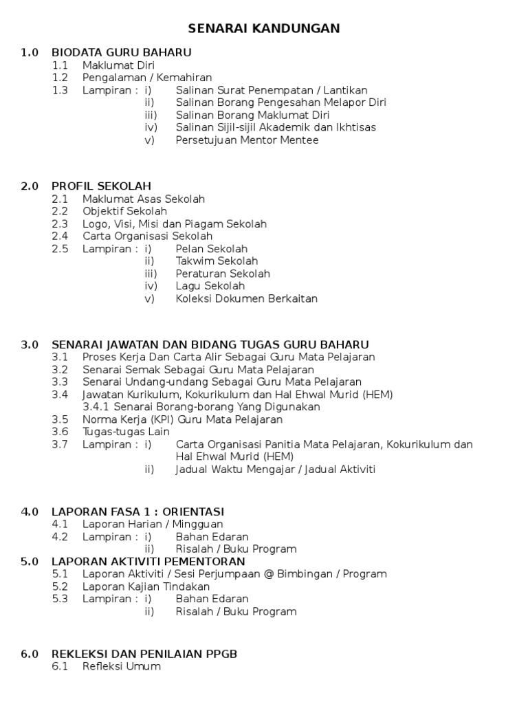 Senarai Kandungan Fail PPGB | PDF