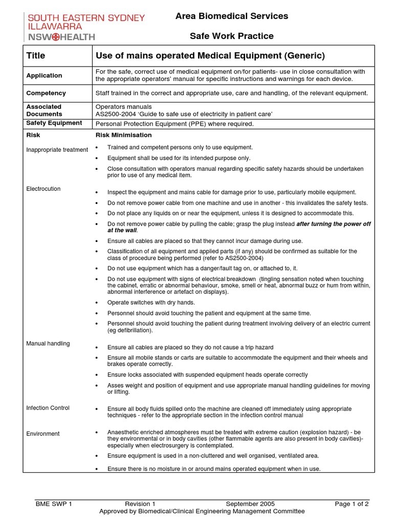Bio-Med Equip Generic | PDF | Biomedical Engineering | Infection Control