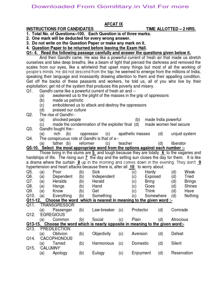 Afcat Question Paper 01-2014 PDF | PDF | Test (Assessment)