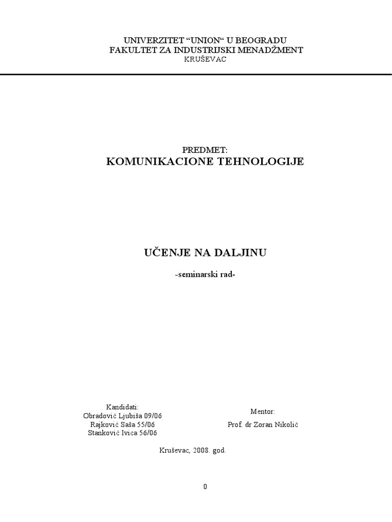 Univerzitet "Union" U Beogradu Fakultet Za Industrijski | PDF