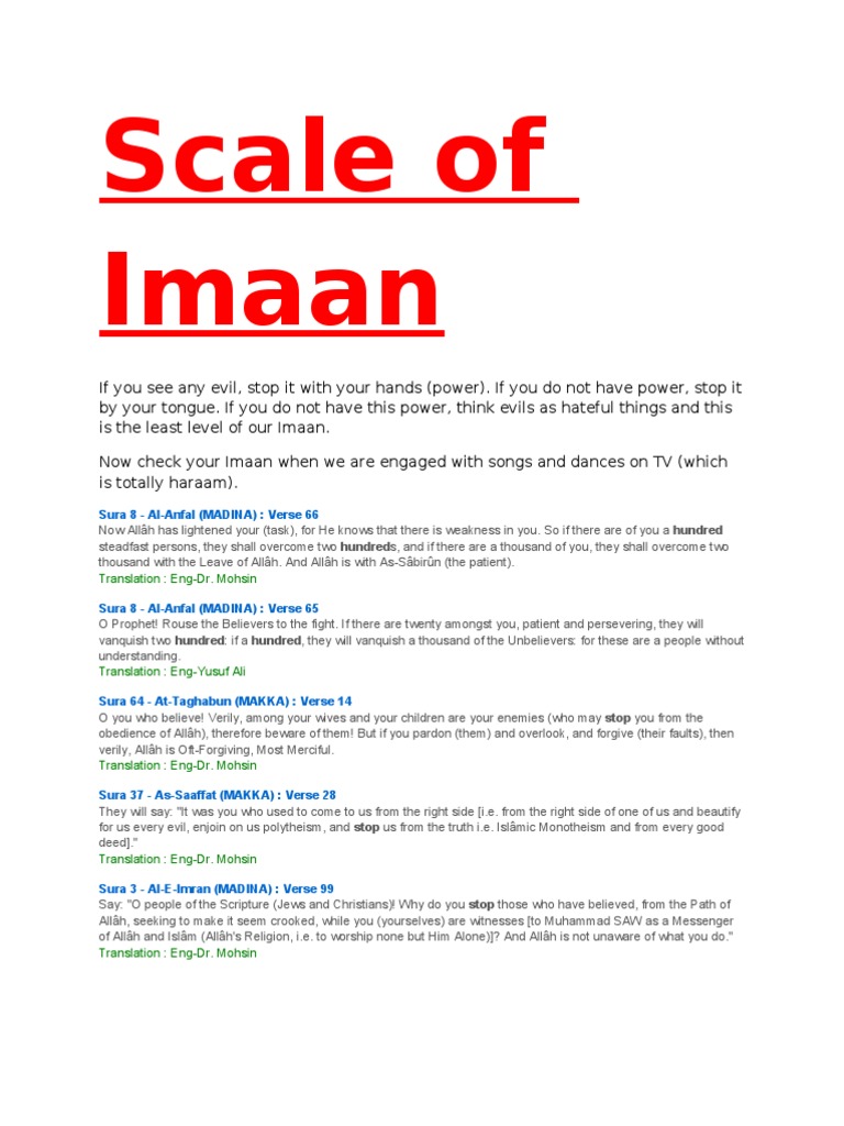 Scale of Imaan | PDF | Allah | Surah
