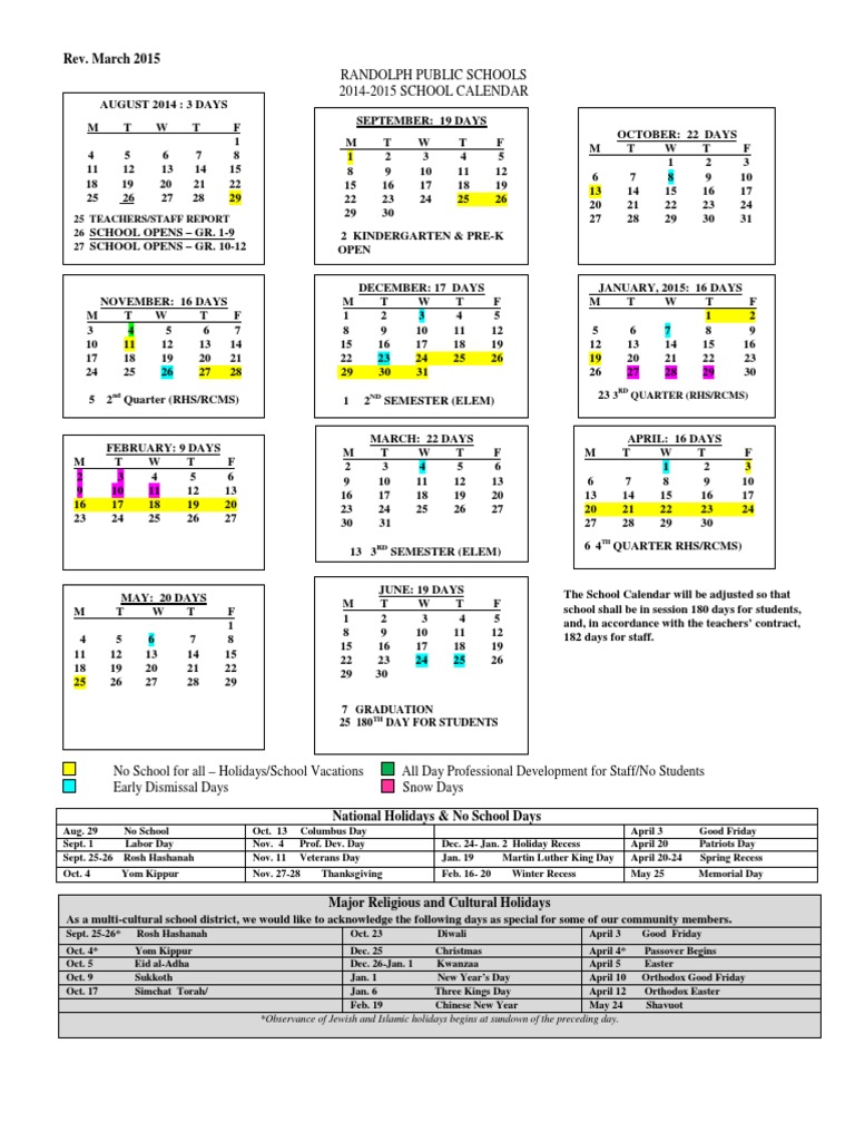 2014-15 School Calendar Rev For Snow Days | PDF