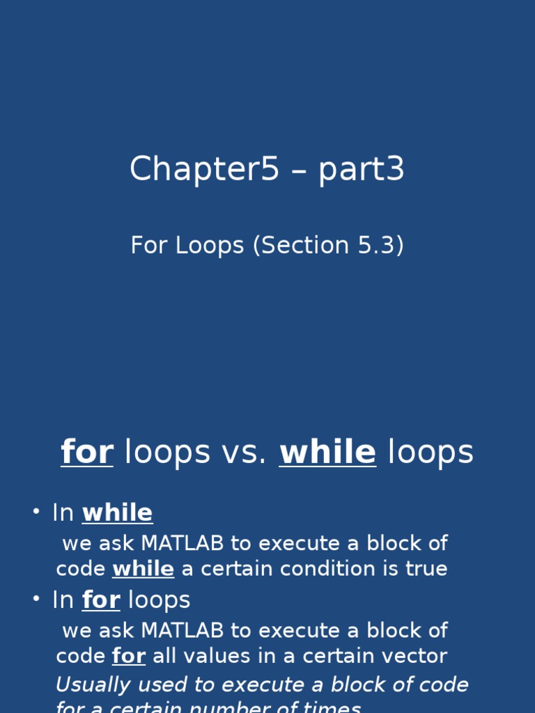 Chapter5 - For Loops - v2 | PDF | Matlab | Computer Engineering