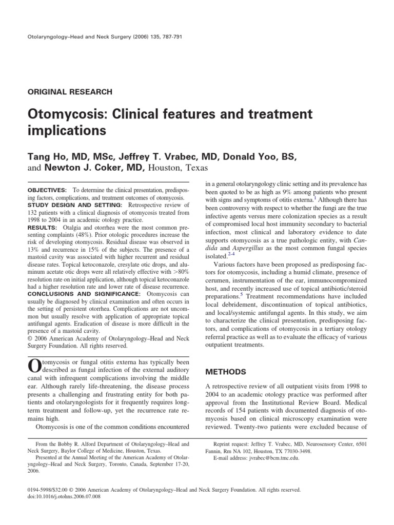 Otomycosis: Clinical Features and Treatment Implications: Tang Ho, MD ...