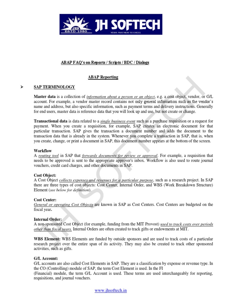 Sap Abap Faqs | PDF | Parameter (Computer Programming) | Subroutine