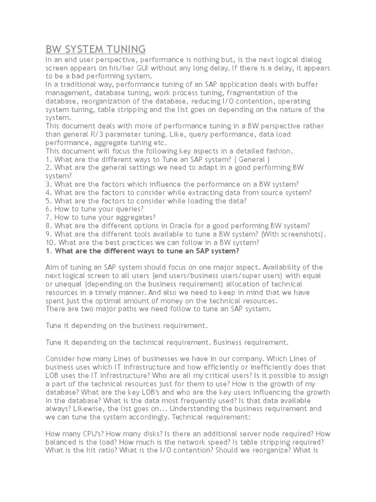 BW System Tuning | PDF | Databases | Cache (Computing)