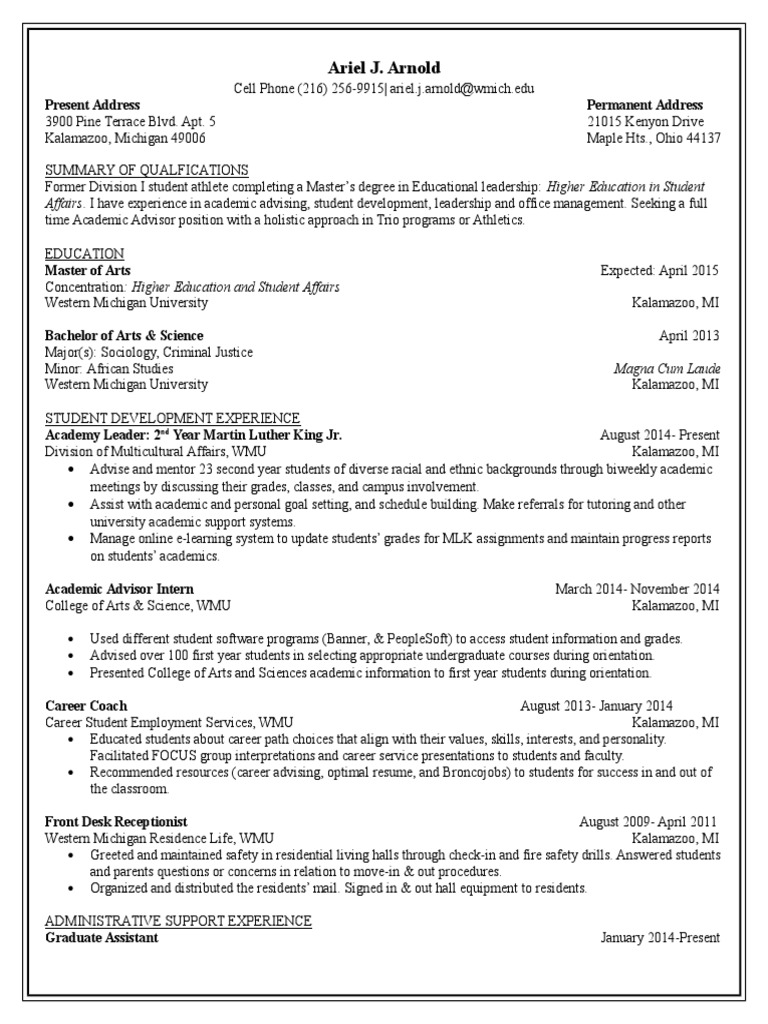 Ariel Arnold Resume | PDF | University Of Michigan | Academia