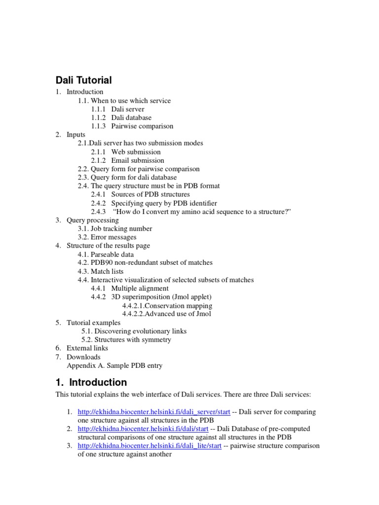 Dali Tutorial | PDF | Sequence Alignment | Protein Data Bank
