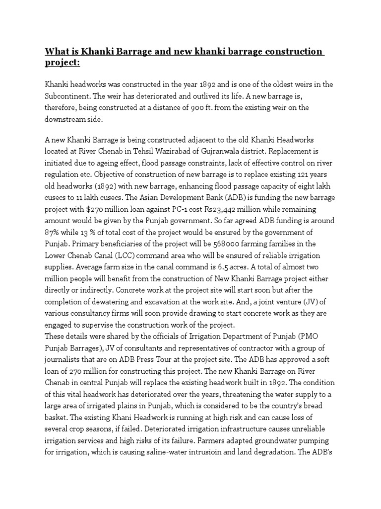 Khanki Barrage | PDF | Irrigation | Water Resources