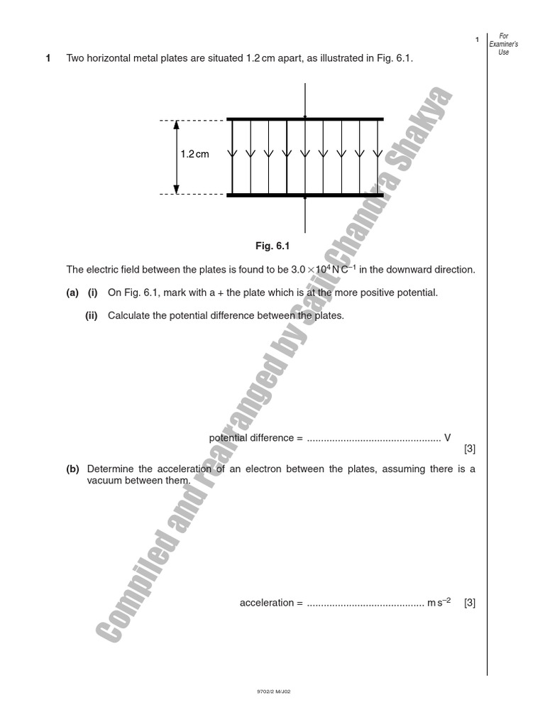 9702 Electric Field All Completed Upto May June 2011 | PDF | Electron ...