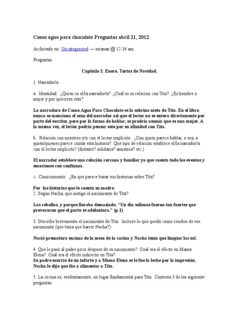 Preguntas Del Libro Como Agua para Chocolate | PDF | Felicidad | Narrativa