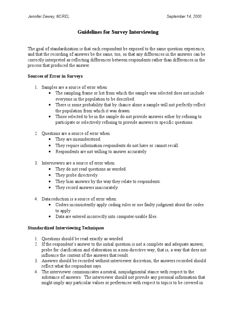 survey interviewing.DOC | Survey Methodology | Behavioural Sciences