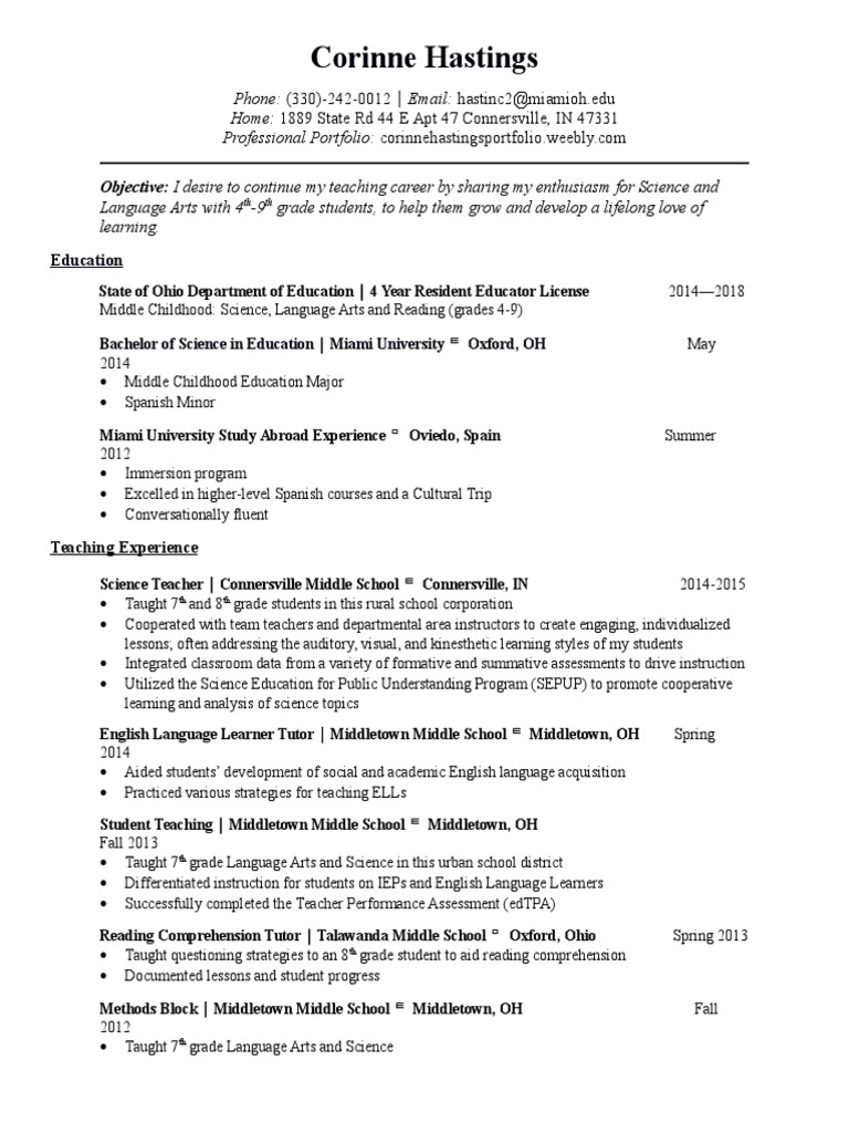 Hastings Resume | PDF | Teachers | Behavior Modification