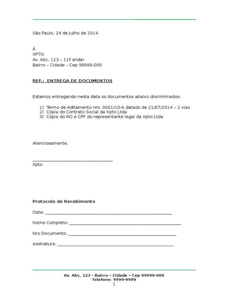Modelo Protocolo Entrega - Cópia | PDF