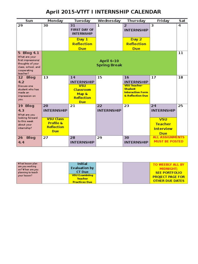 Intern Calendar | PDF | Career & Growth | Self-Improvement